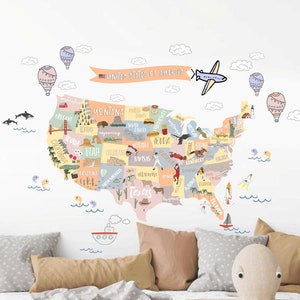 USA Map, United State of America Map, America Map, Map Sticker, Nursery ...