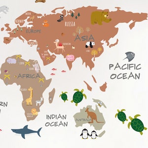 World Map Wall Sticker, World Map Wall Decal, World Map Decal, Map ...