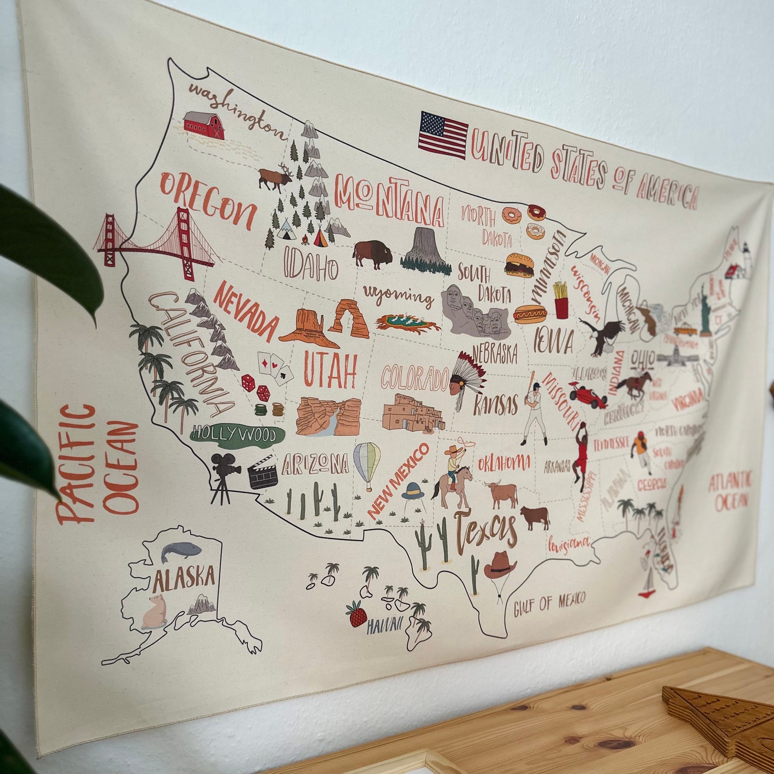 Big U.S.A Map Tapestry Organic Cotton Fabric Tapestry Kid Room - Etsy