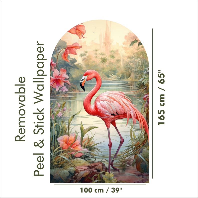 Flamingo Arch Wall Mural: Tropical Peel and Stick Wallpaper - Etsy