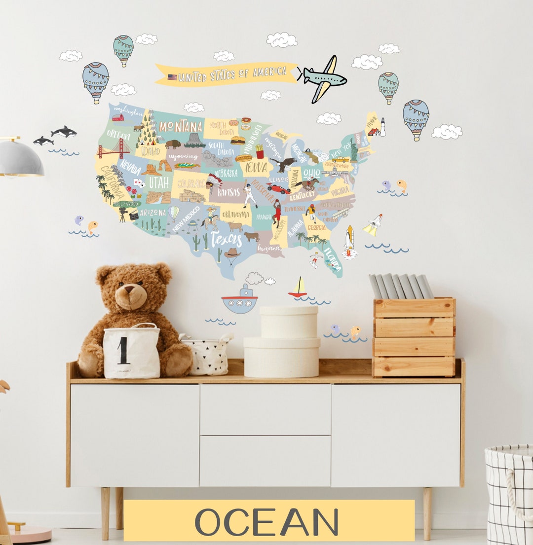 USA Map, United State of America Map, America Map, Map Sticker, Nursery ...