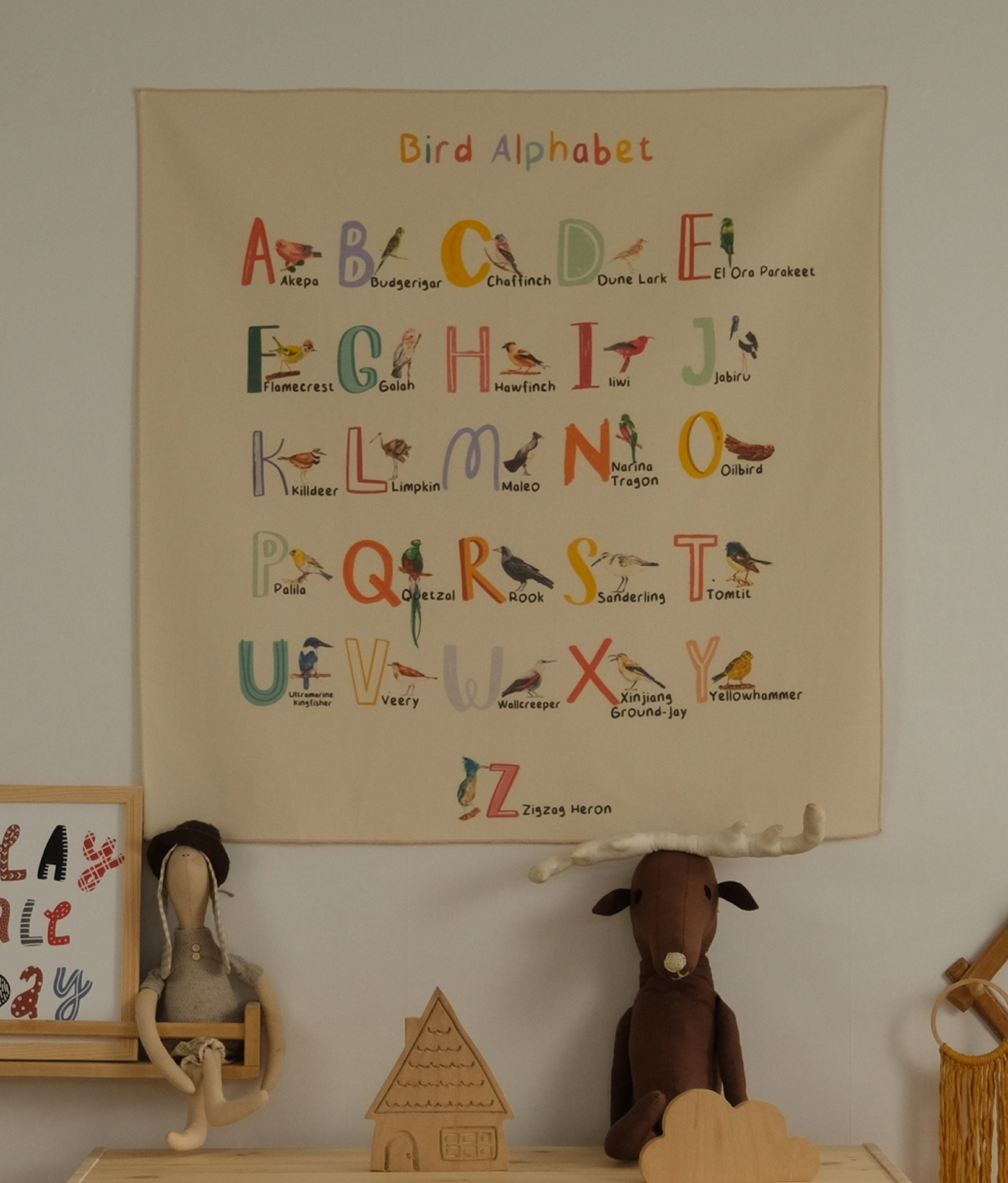 Bird Alphabet Tapestry Organic Cotton Fabric Tapestry Kid | Etsy