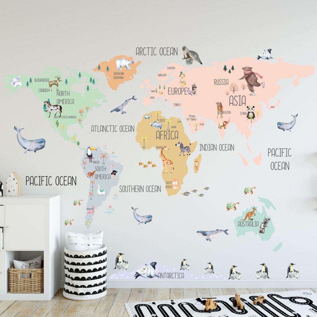 Boho Love World Map Wall Sticker / World Map Wall Decal / Map - Etsy
