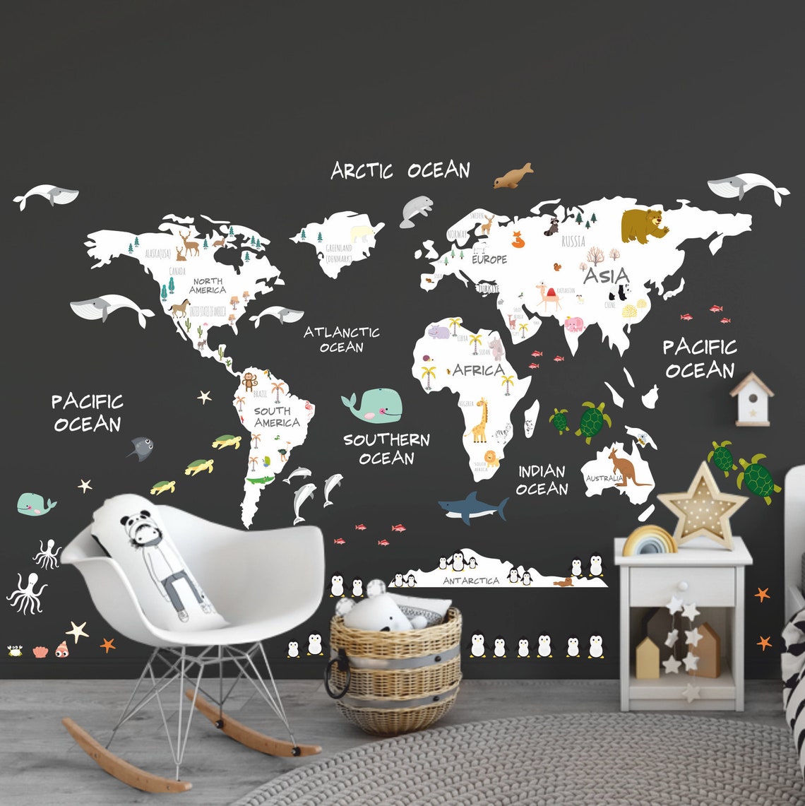 World Map Wall Sticker World Map Wall Decal World Map Decal | Etsy