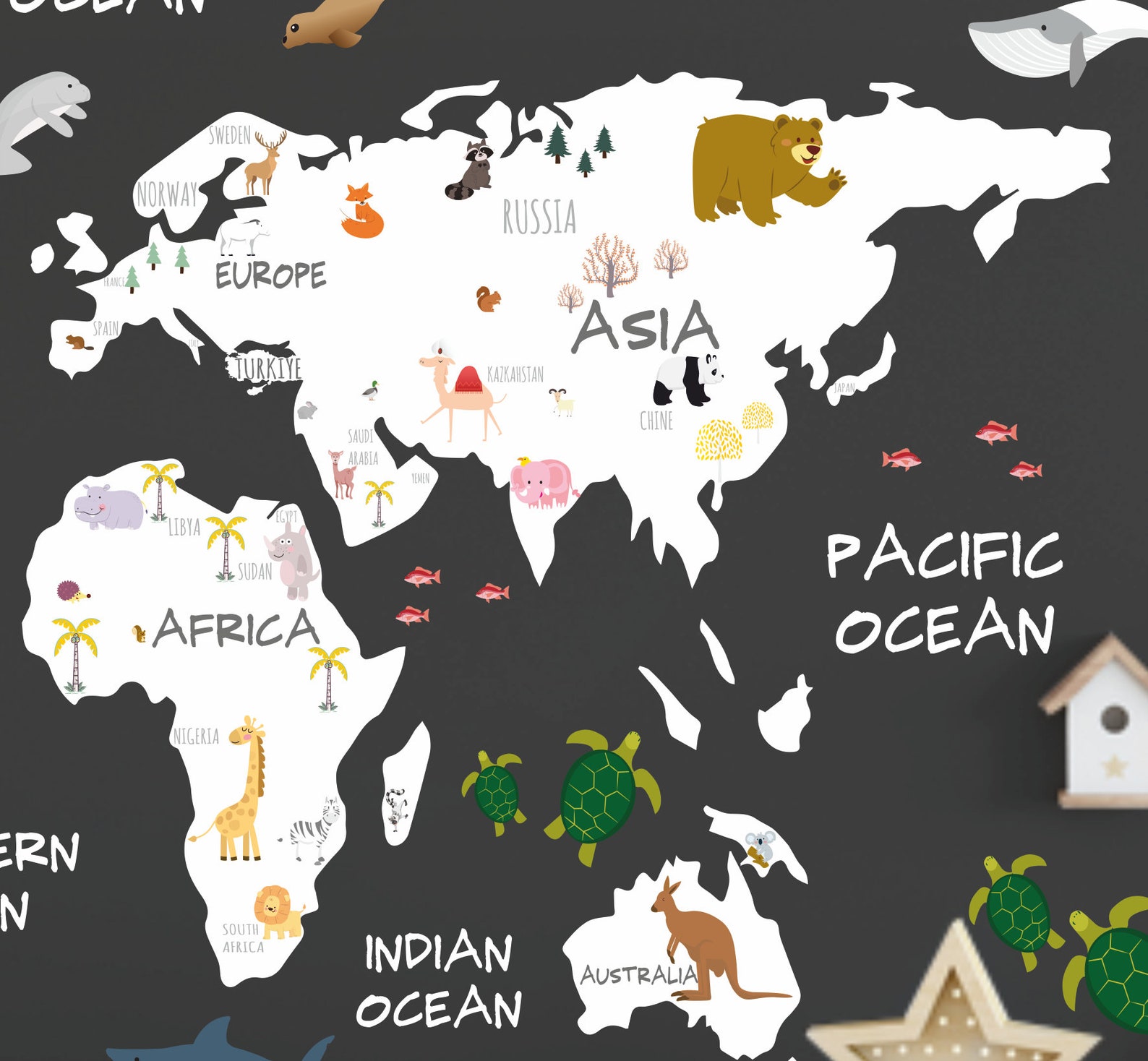 World Map Wall Sticker World Map Wall Decal World Map Decal | Etsy