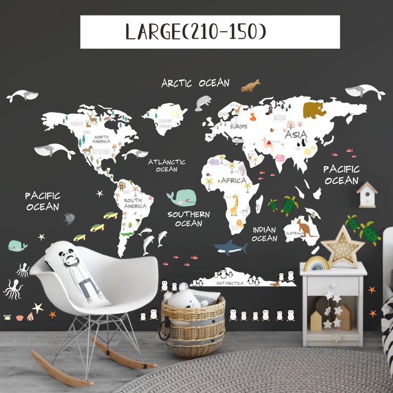 World Map Wall Sticker World Map Wall Decal World Map Decal | Etsy