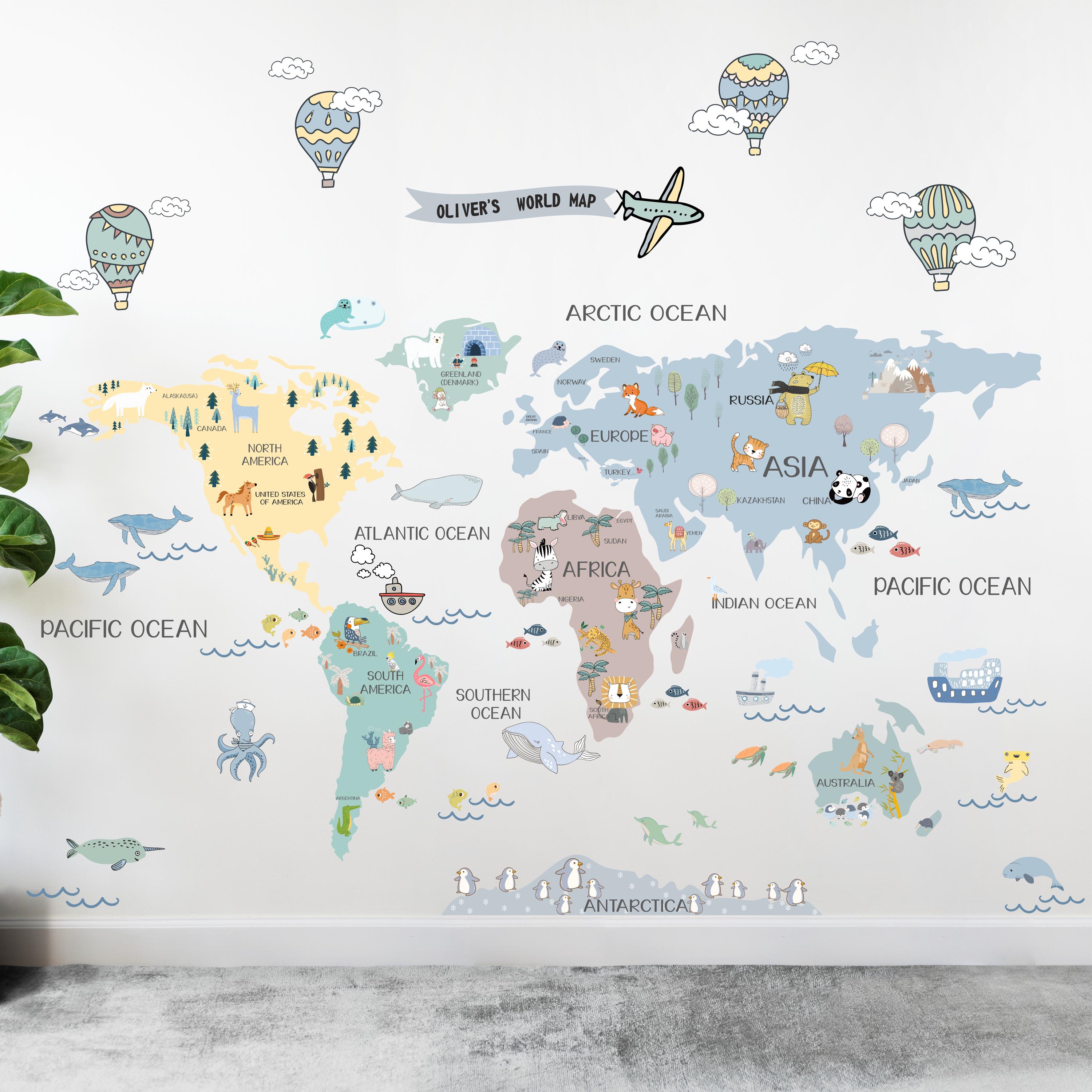 Mapa Mundial Com Paises Rotulados Para Criancas Kids World Map Decal