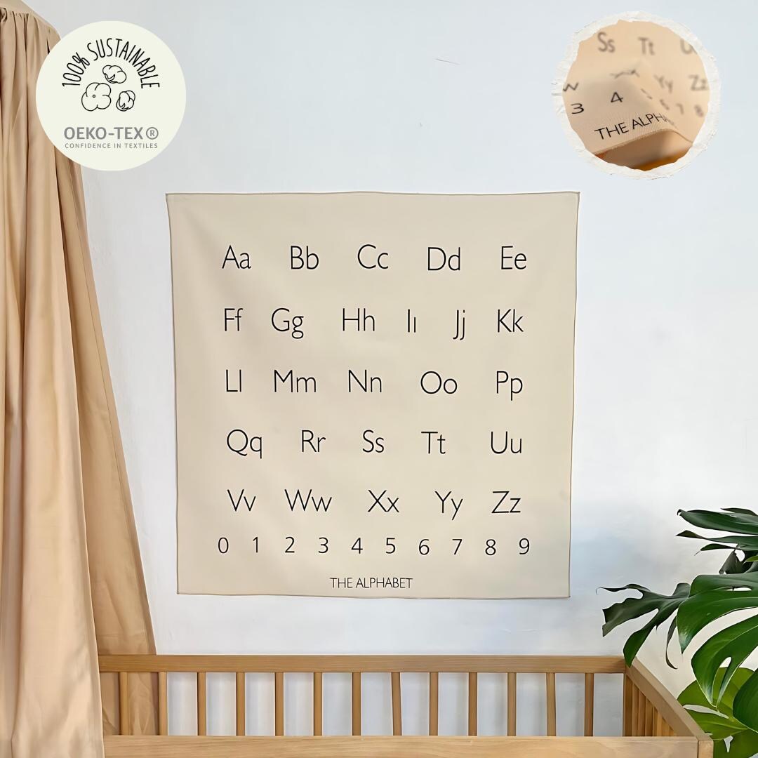 Alphabet Tapestry, Organic Cotton Fabric Tapestry, Alphabet Wall ...
