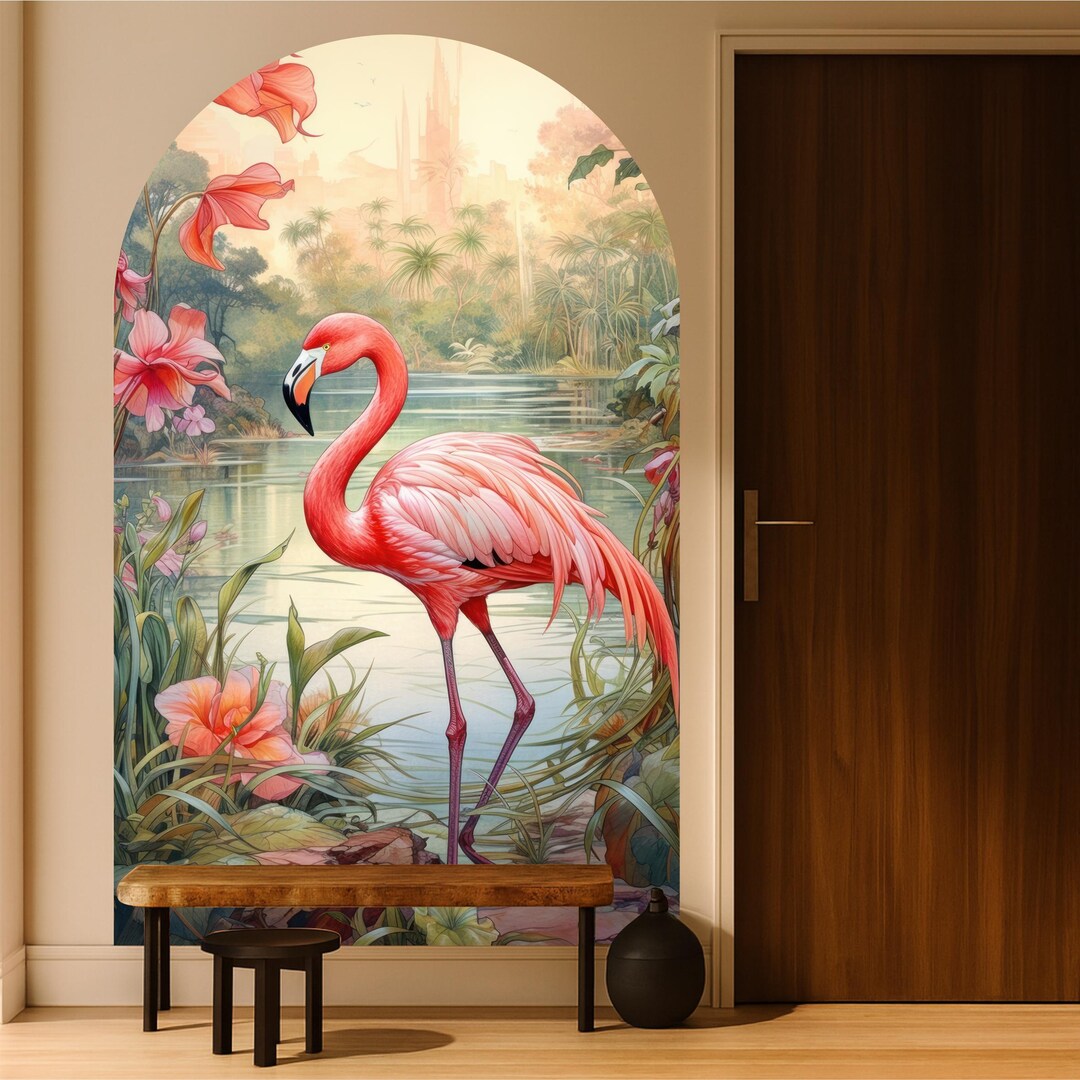 Flamingo Arch Wall Mural: Tropical Peel and Stick Wallpaper - Etsy