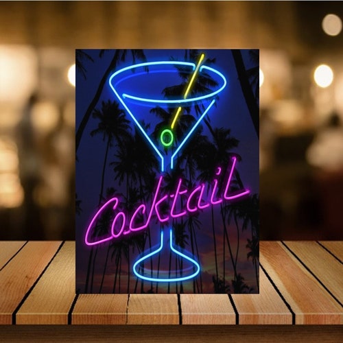 Personalised Cocktail Bar Sign. Neon Retro Vintage Print on - Etsy