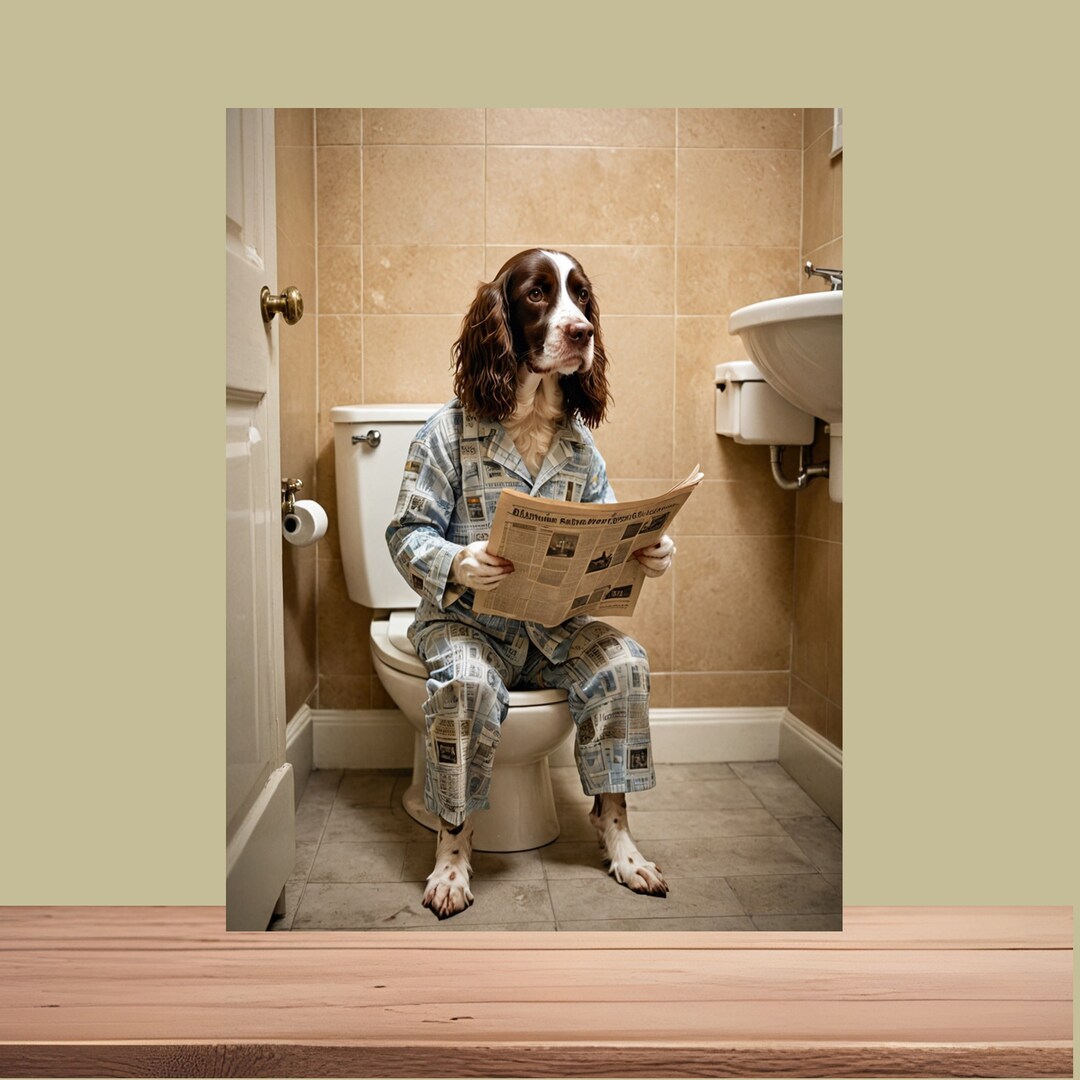Funny Dog Springer Spaniel Metal Wall Sign Sat on Toilet Wearing ...