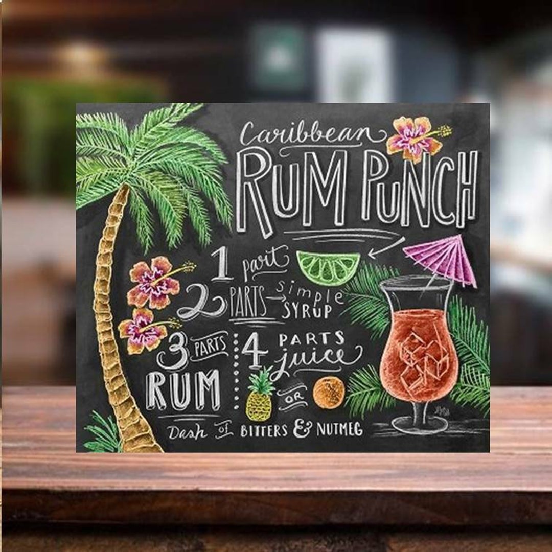 Classic Rum Punch Cocktail Recipe Wall Sign. Retro Vintage Man Cave ...