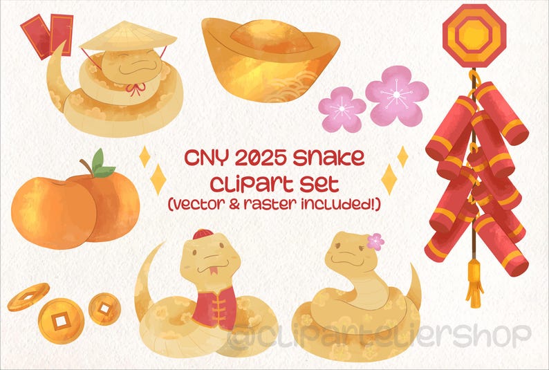 Chinese New Year 2025 Snake Clipart Set - Etsy