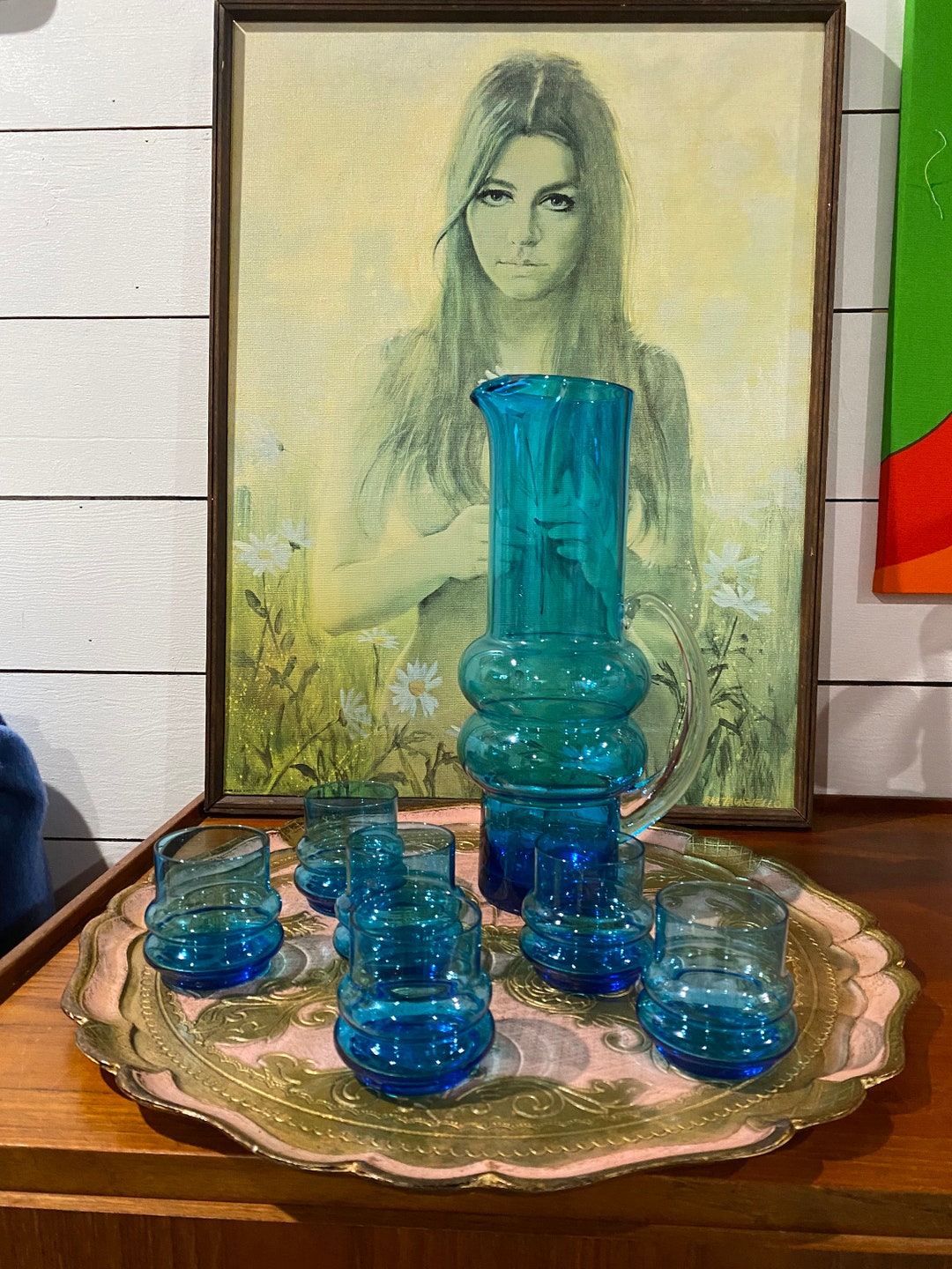 RARE Gorgeous Vintage MCM Bar Set in Blue - Etsy