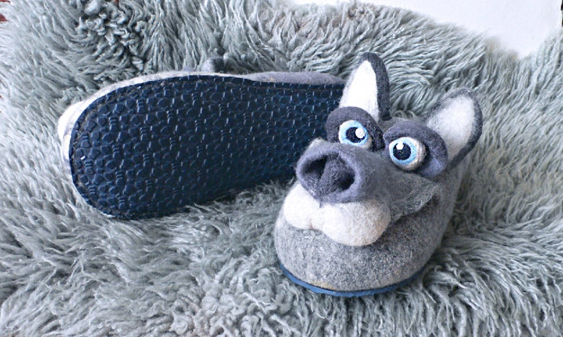 3D Slippers With a Wolf.!00% Wool Handmade Shoes, Funny Slippers - Etsy