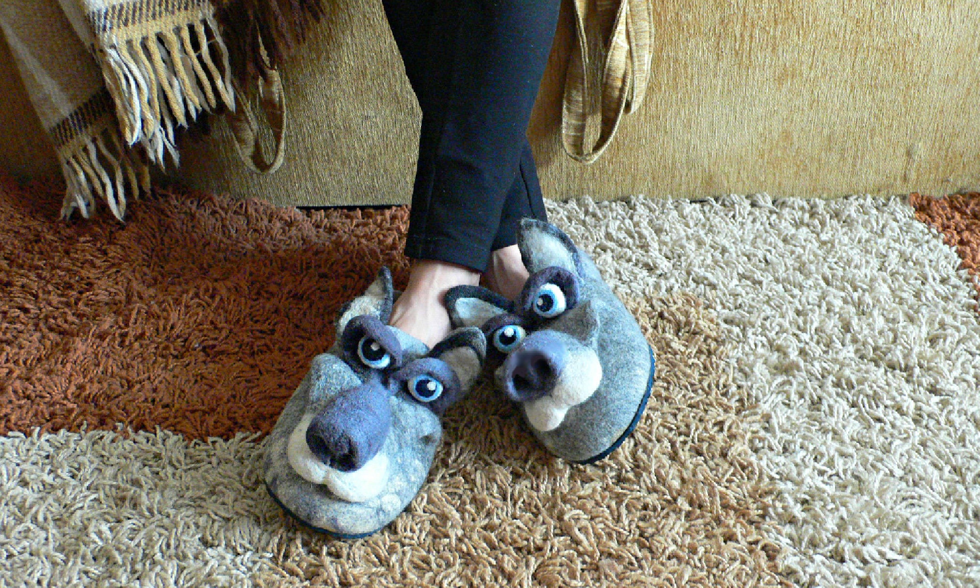 3D Slippers With a Wolf.!00% Wool Handmade Shoes, Funny Slippers - Etsy