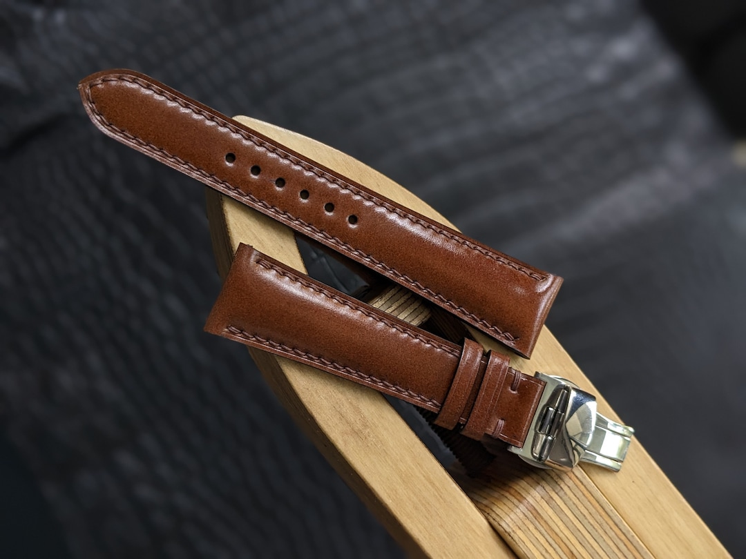 Shell Cordovan Watch Strap Leather With Deployant Clasp. Watch Band ...