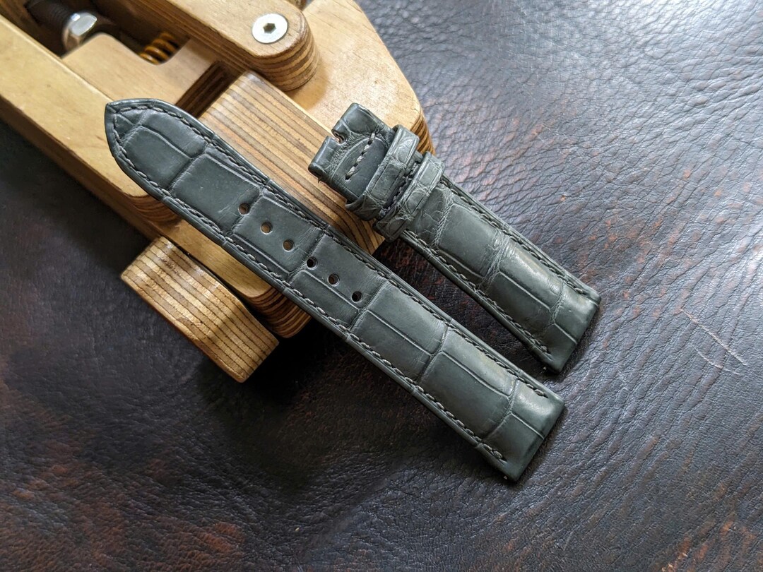 Rolled Edge Alligator Watch Strap Handmade Leather I Grey Color I ...