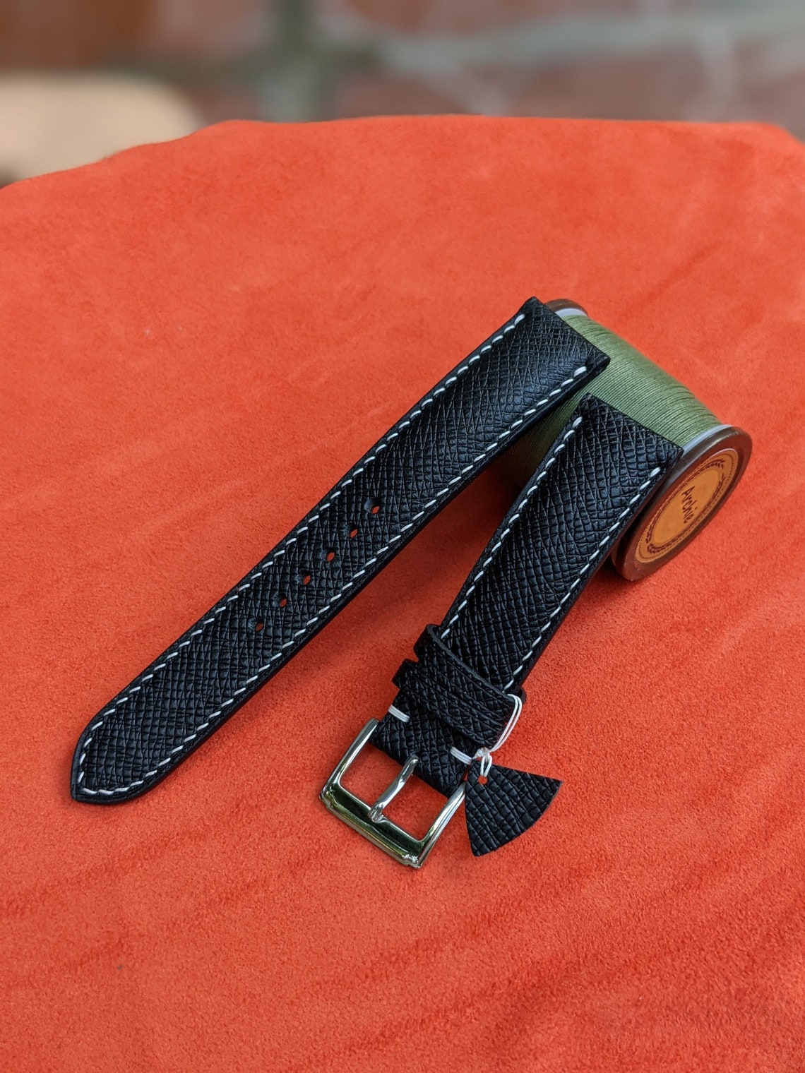 Black Taiga Leather Watch Strap: Handmade Band (18mm-24mm) - Etsy