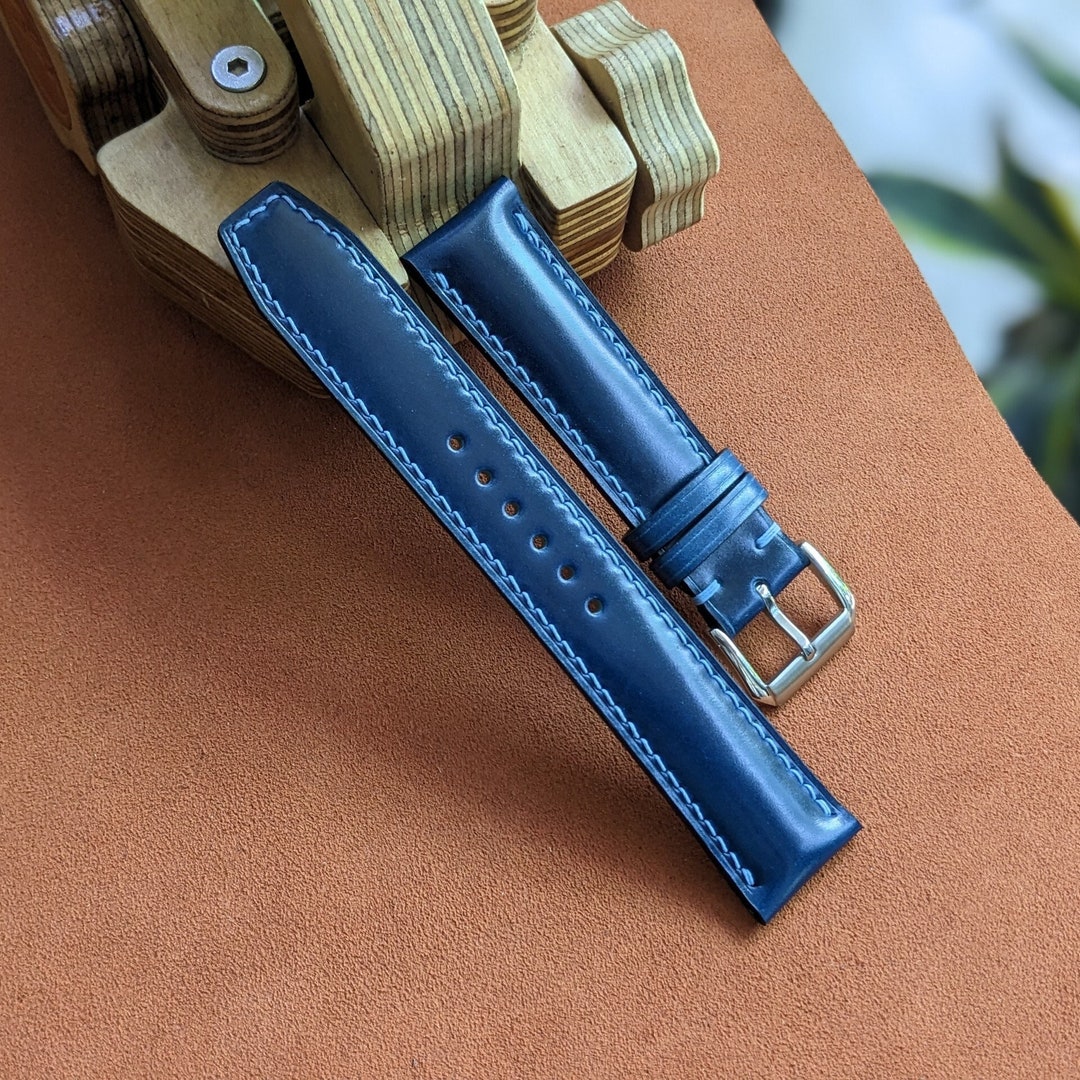 Shell Cordovan Shinki Hakiku Watch Strap I Blue Color I Handmade ...