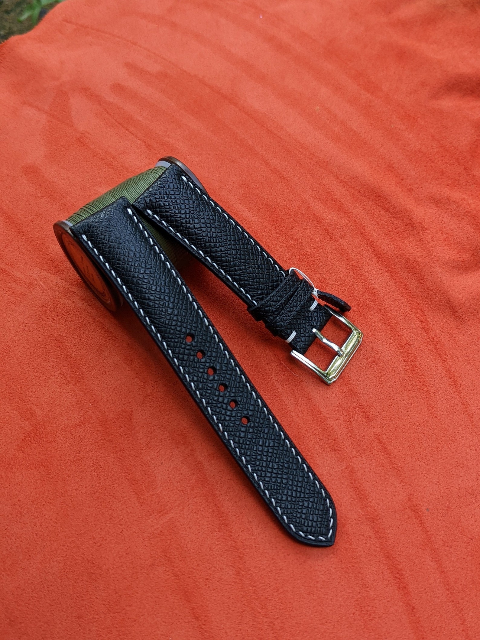 Black Taiga Leather Watch Strap: Handmade Band (18mm-24mm) - Etsy