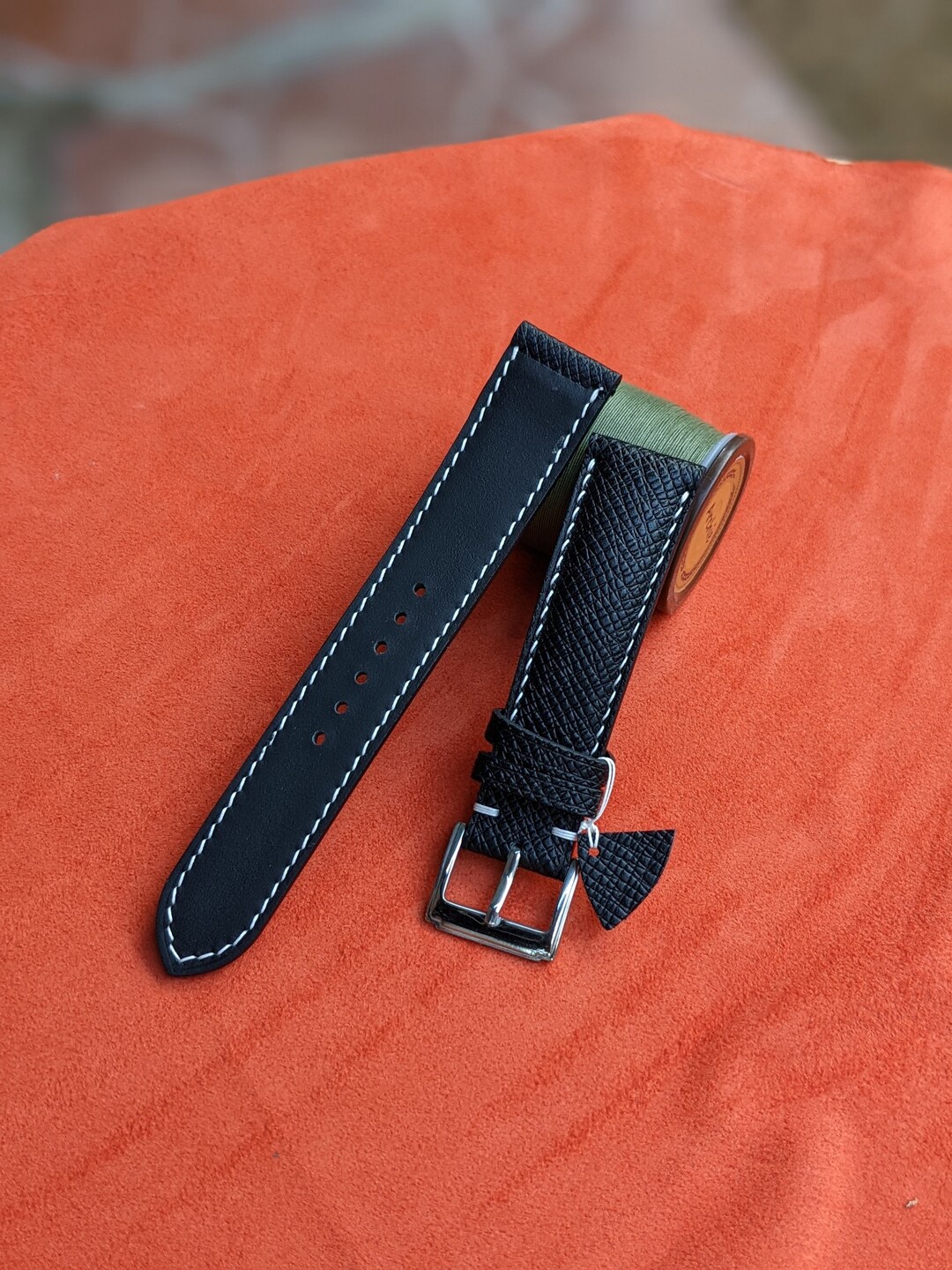Black Taiga Leather Watch Strap: Handmade Band (18mm-24mm) - Etsy