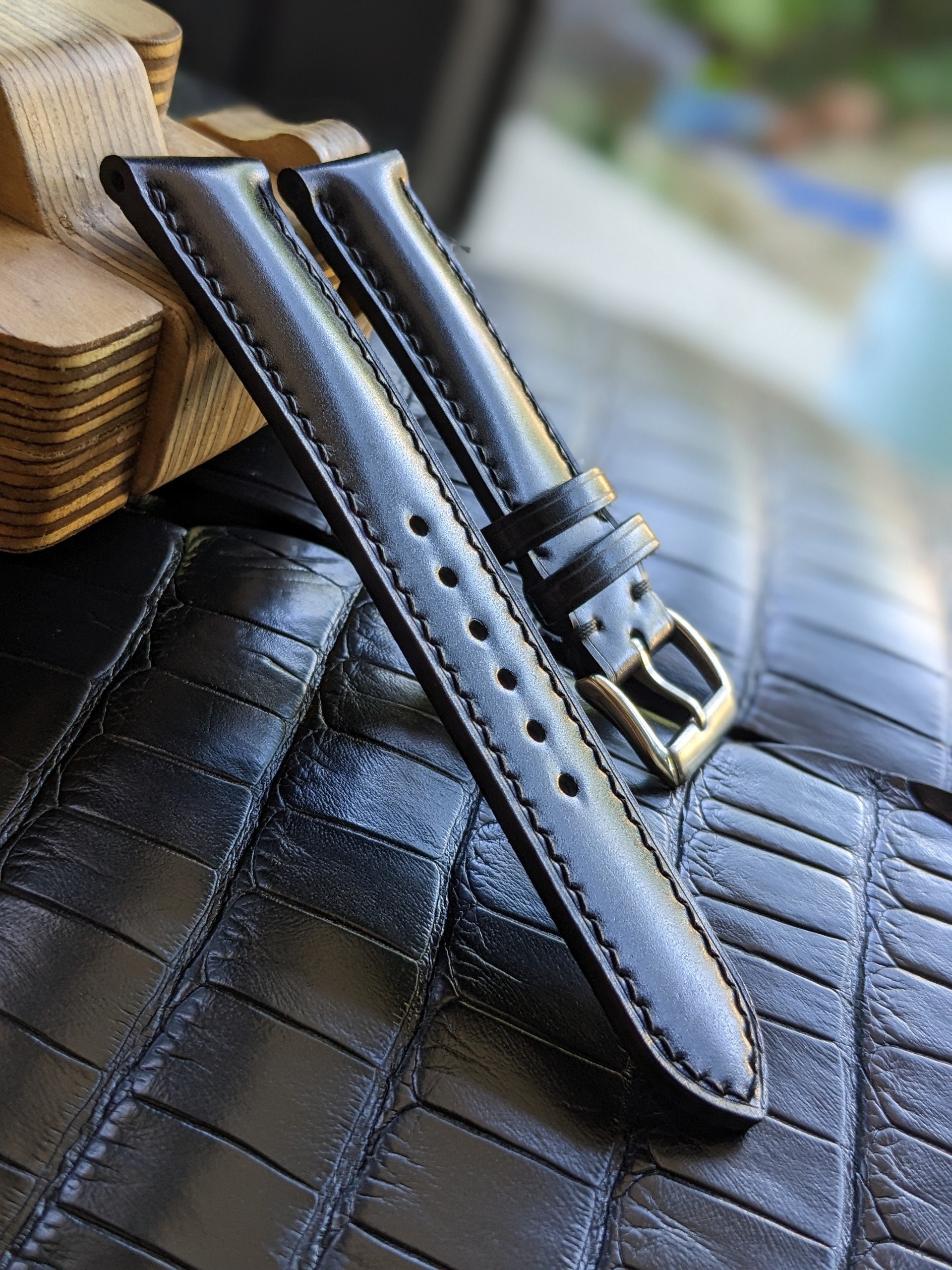 Shell Cordovan Watch Strap Handmade I Black Color I Watch Band Size ...