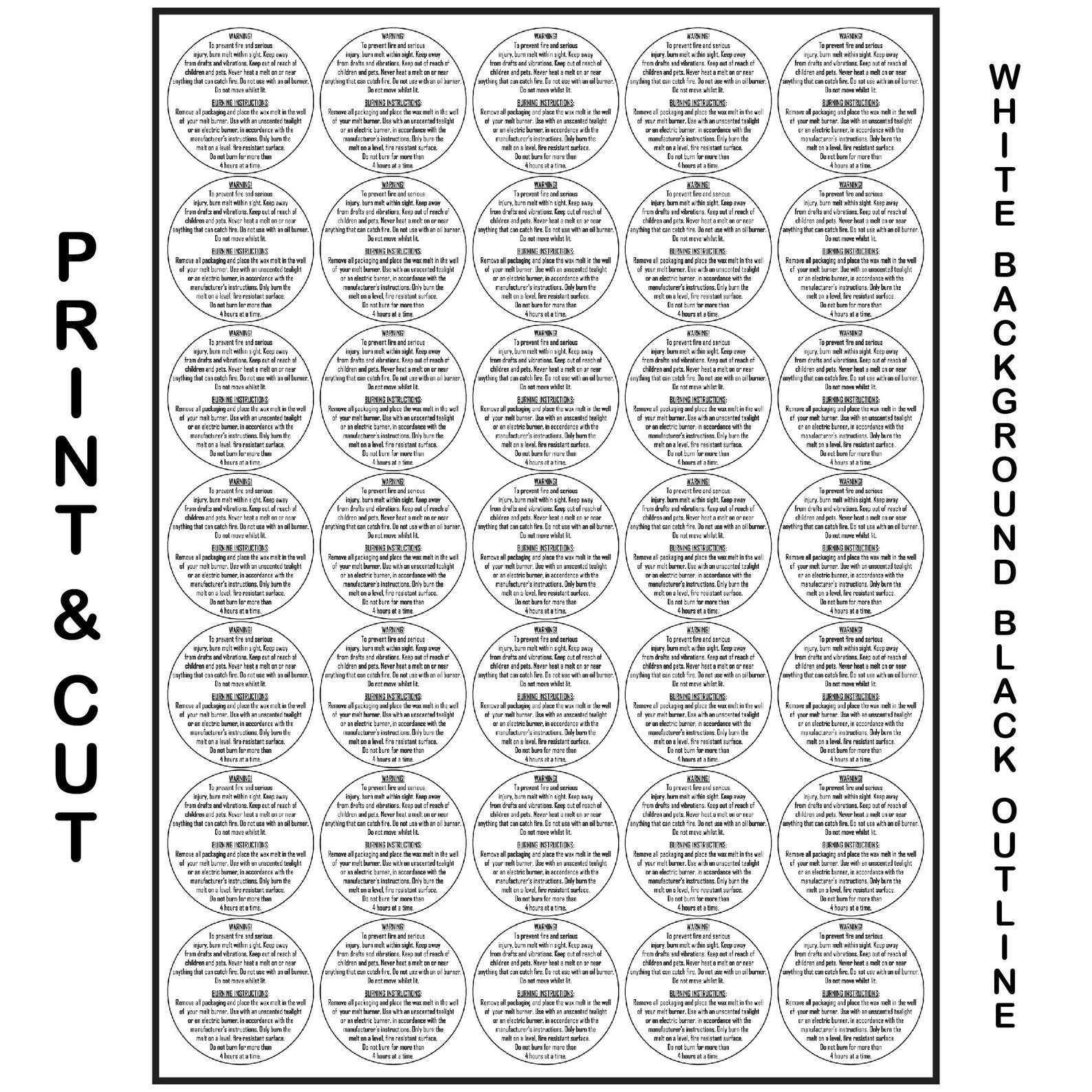 Wax Melt Warning Labels Downloadable Labels Round Labels | Etsy