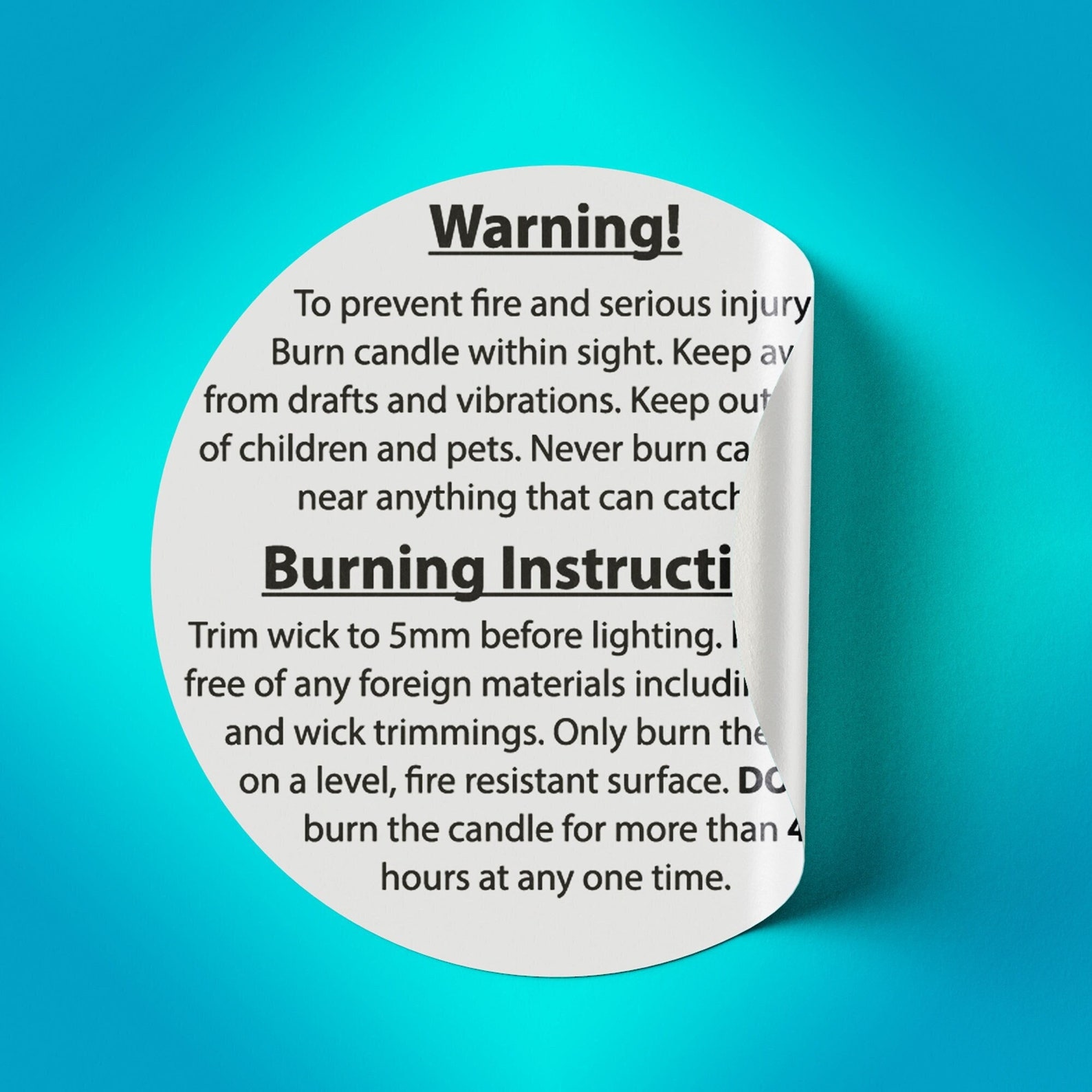 Candle Warning Labels Downloadable Labels Round Labels | Etsy