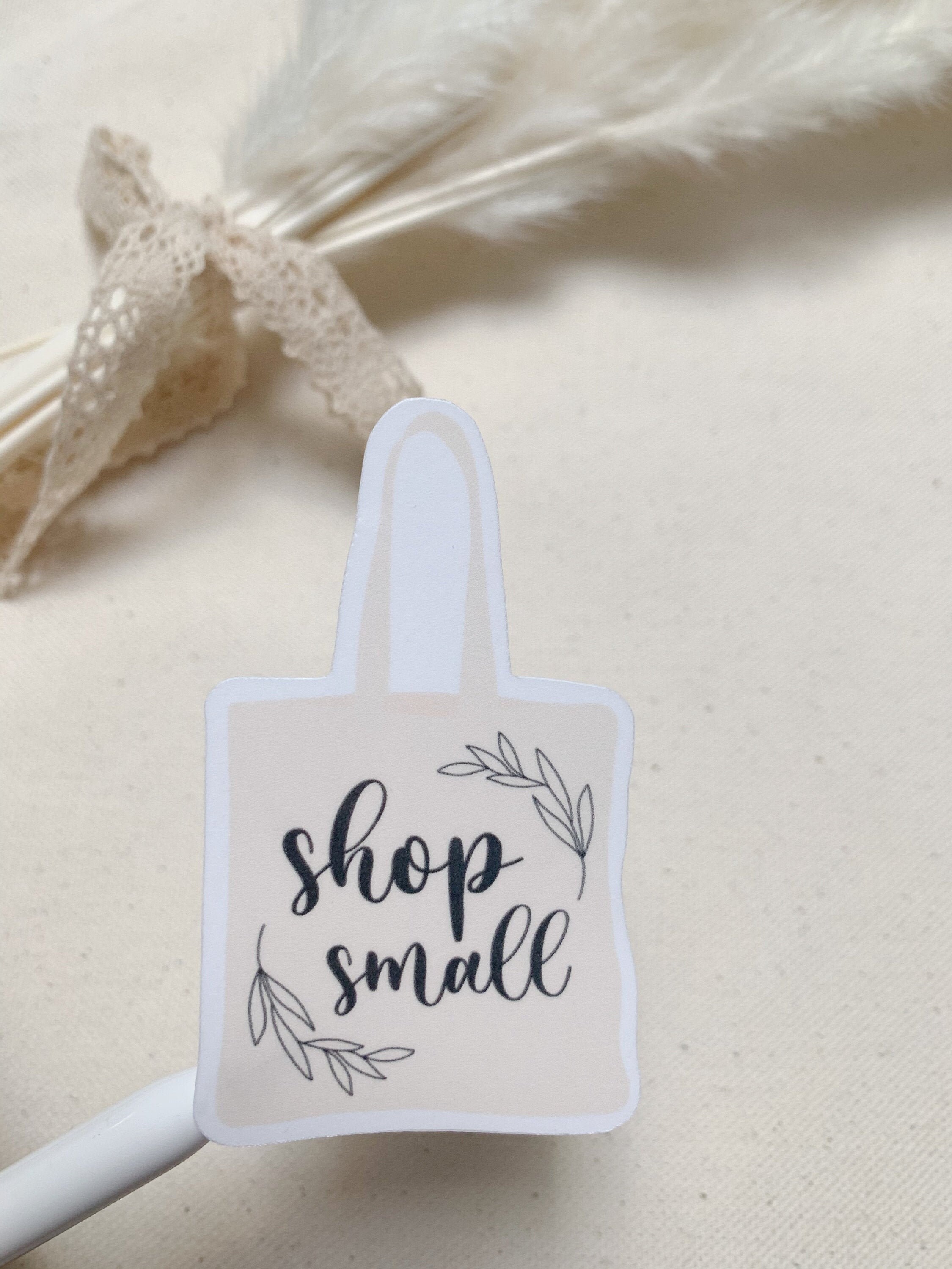 Shop Small Tote Sticker - Handmade Sticker - Tote - Minimal - Cream ...