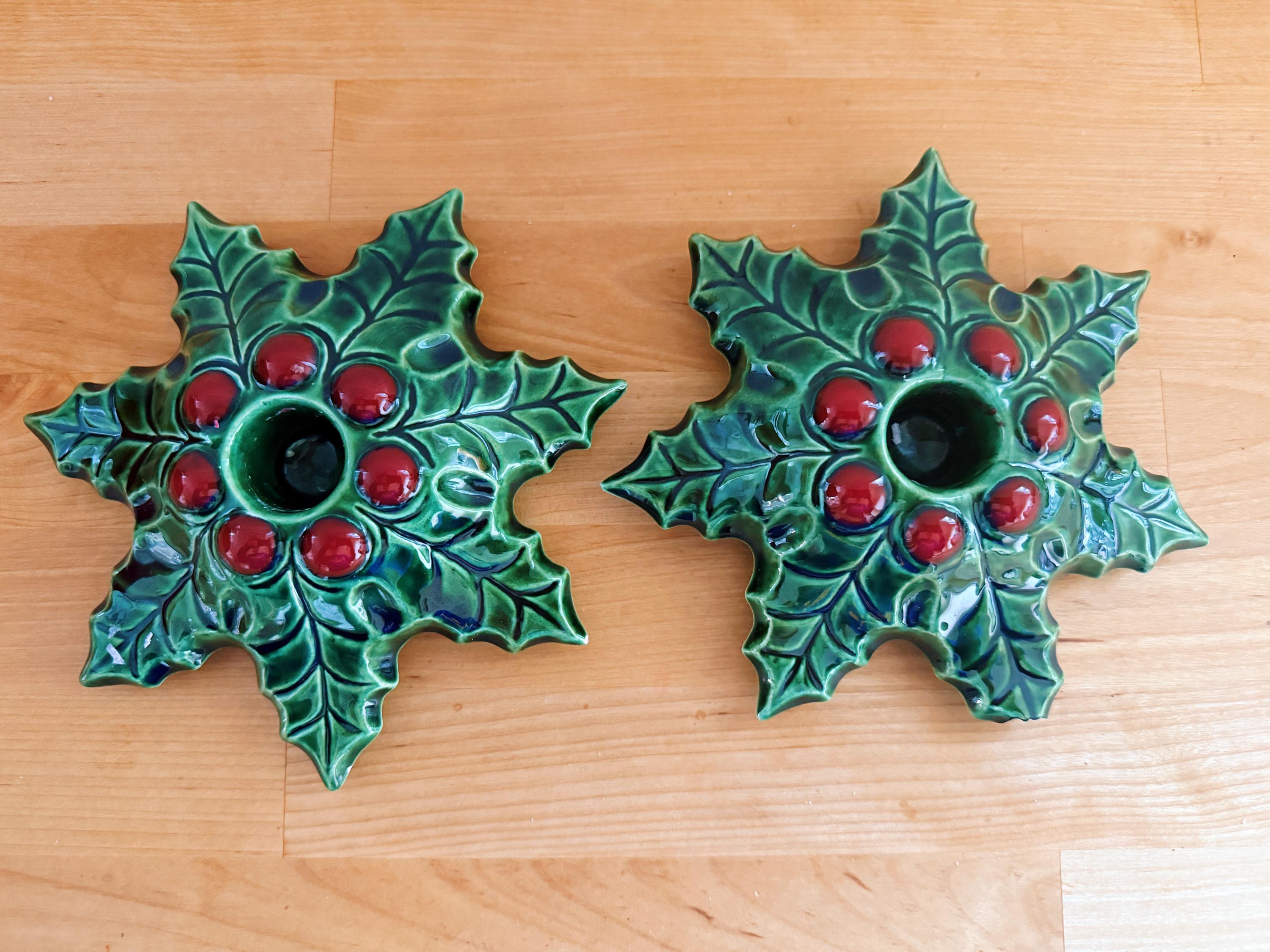 Vintage Holly Leaf Taper Candle Holders Christmas Table Decor ...