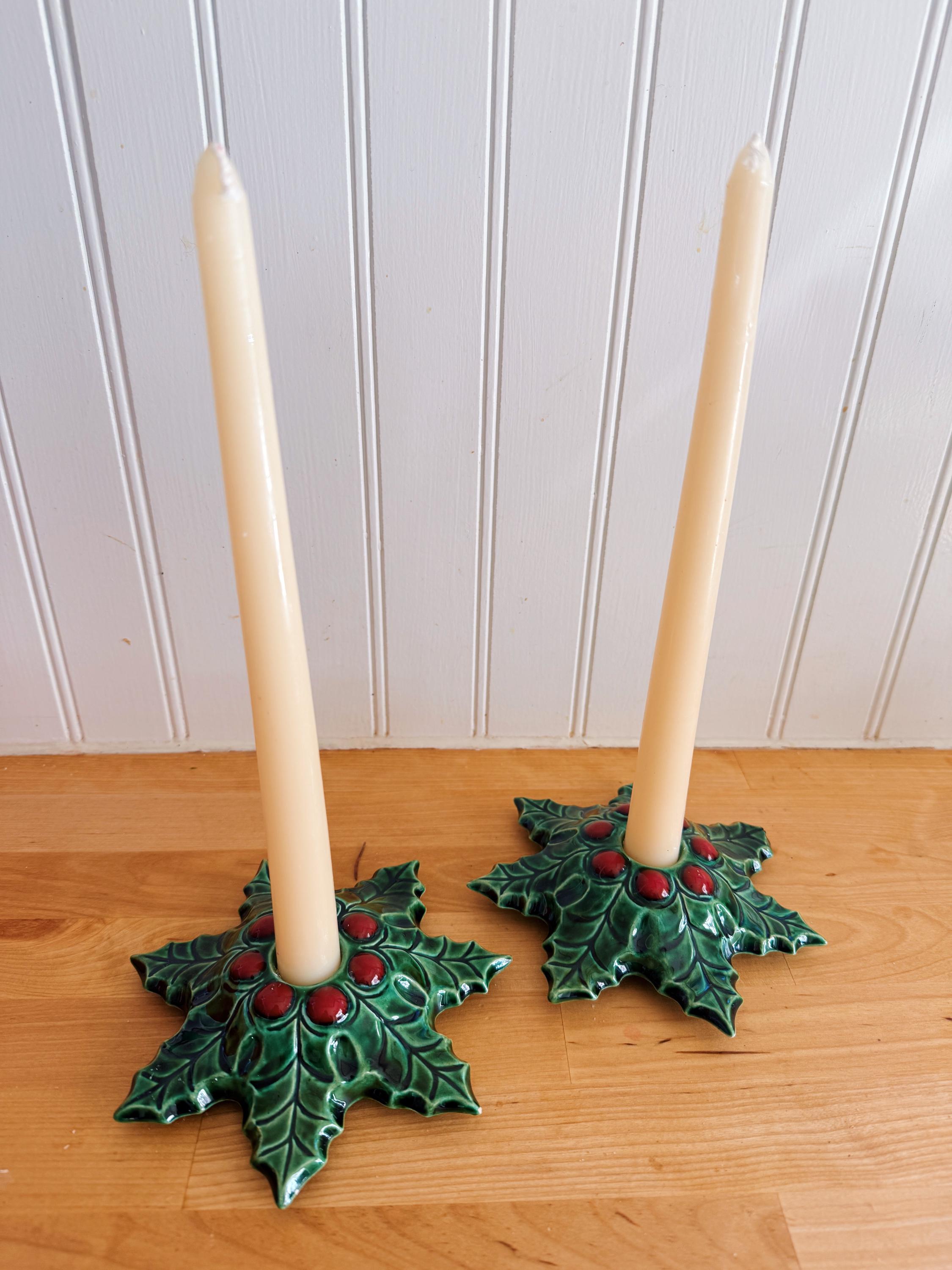 Vintage Holly Leaf Taper Candle Holders Christmas Table Decor ...