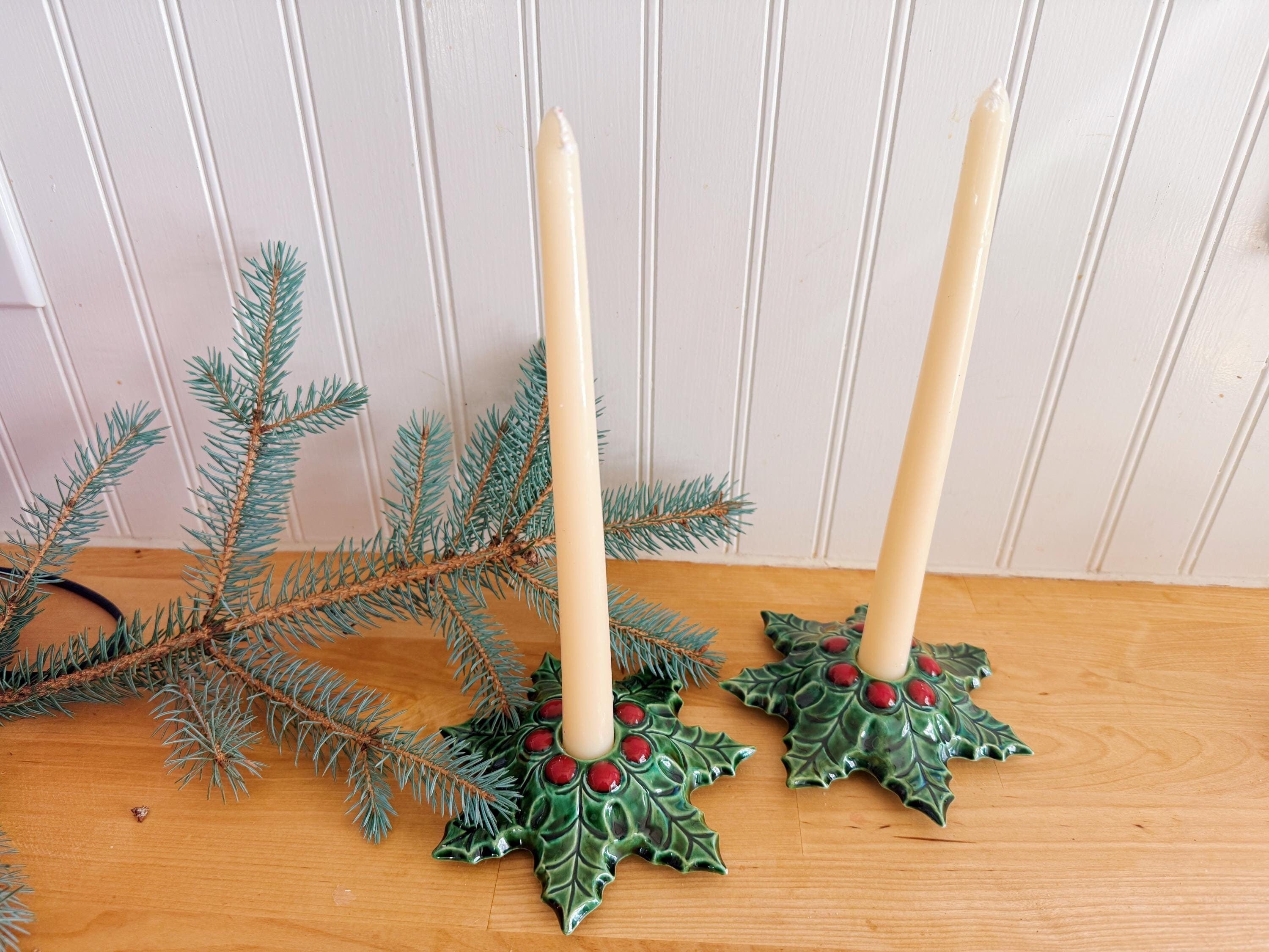 Vintage Holly Leaf Taper Candle Holders Christmas Table Decor ...