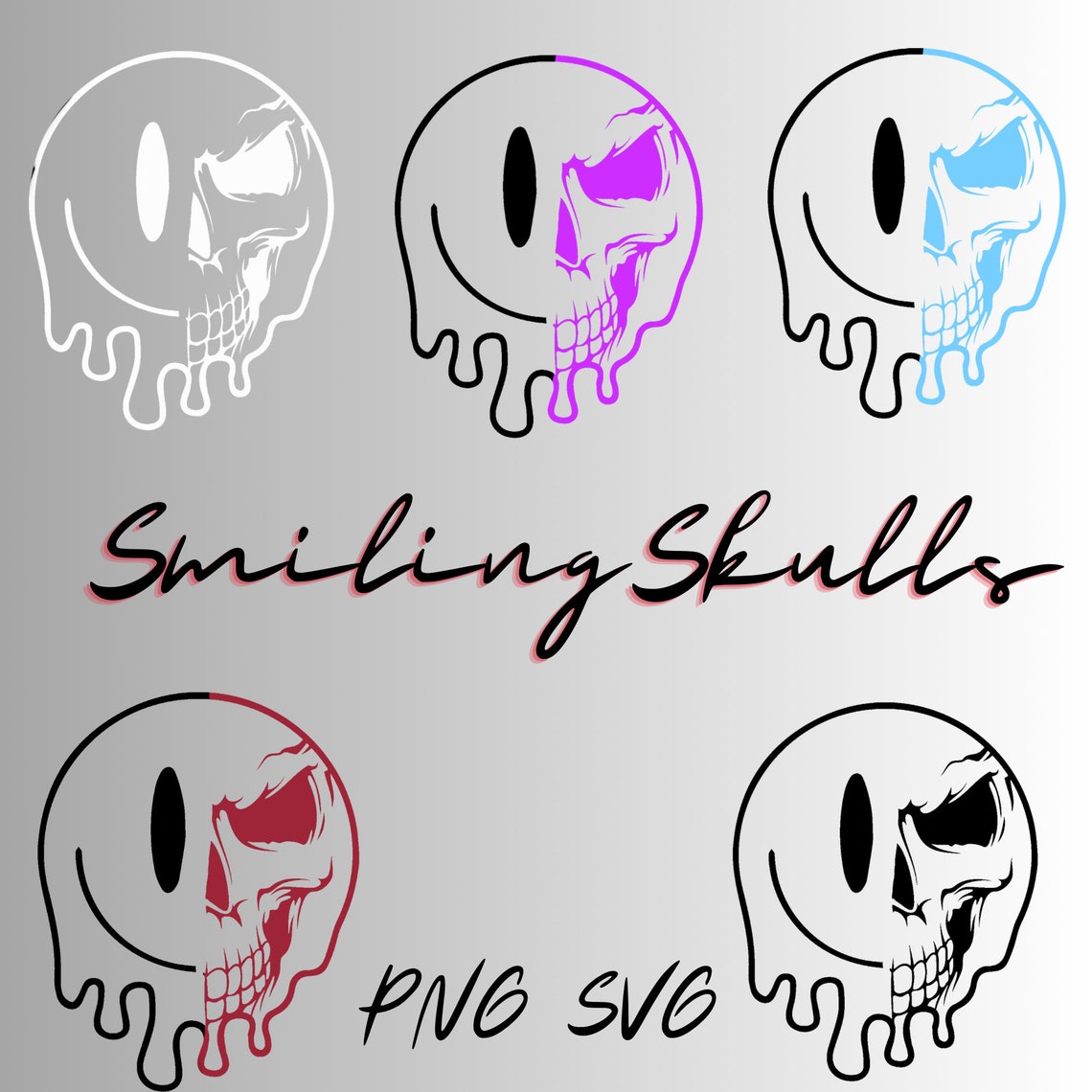 Half Skull Half Smiley SVG PNG Bundle Smile Smiley Face Dripping Smile ...
