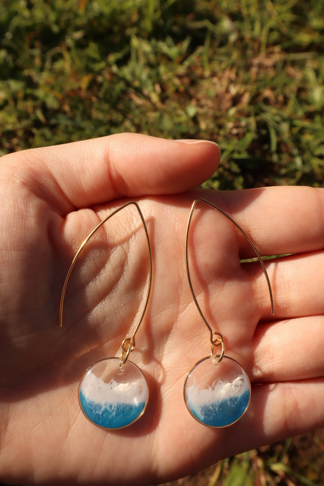Sea Waves Transparent Earrings, Long Dangle Beachy Jewelry, Blue Ocean ...