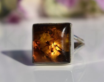 Square Amber Ring | Etsy