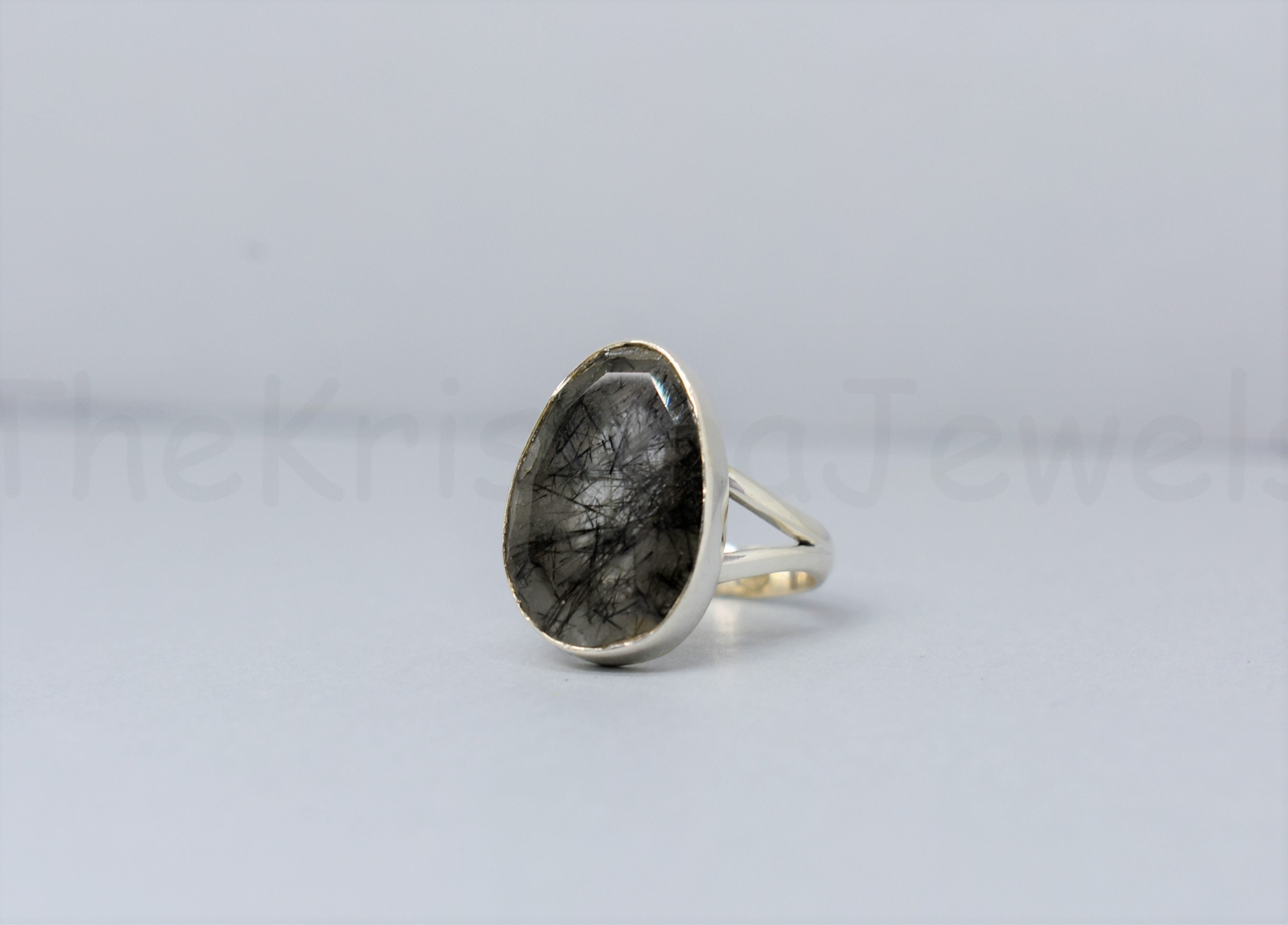 Black Rutile Ring Sterling Silver Ring Free Form Ring | Etsy