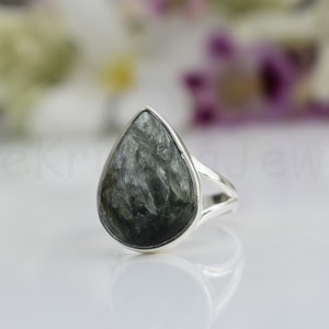 Seraphinite Stone Ring Sterling Silver Ring Natural - Etsy