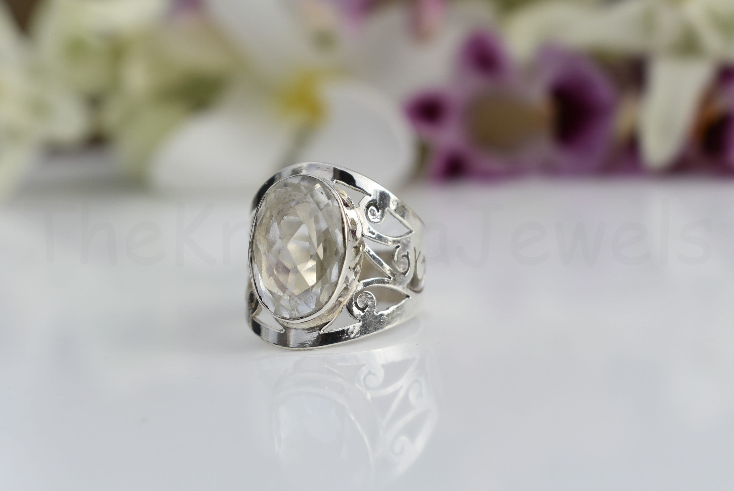 White Crystal Stone Ring Sterling Silver Ring Natural | Etsy