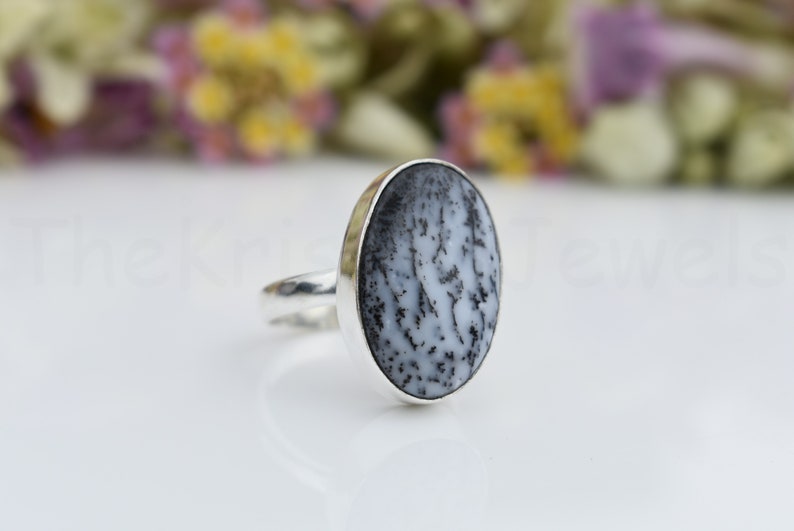 Dendritic Opal Ring Sterling Silver Ring Oval Stone Ring - Etsy
