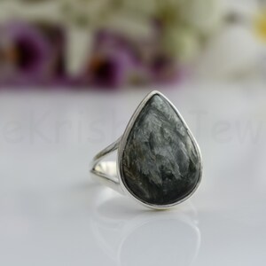 Seraphinite Stone Ring Sterling Silver Ring Natural - Etsy