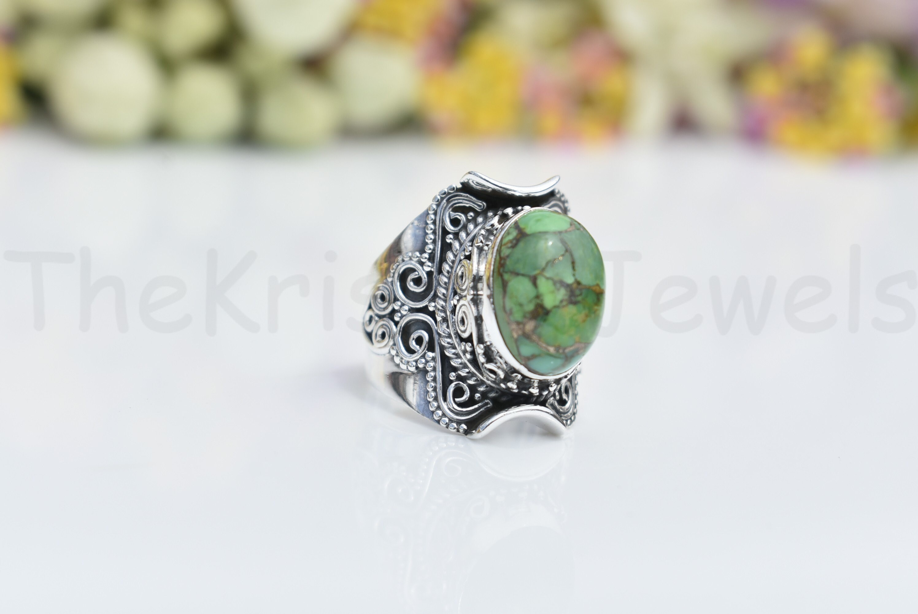 Green Turquoise Ring Sterling Silver Ring Designer Ring - Etsy UK