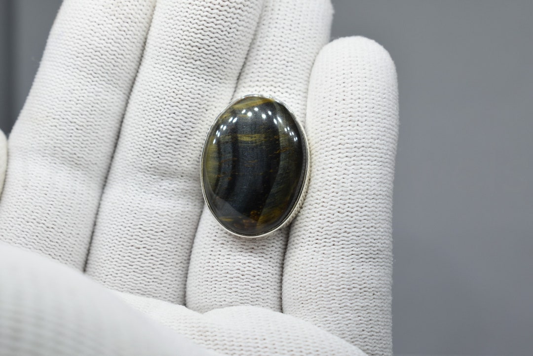 Hawk Eye Gemstone Ring, 925 Sterling Silver, Oval Gemstone Ring, Simple ...