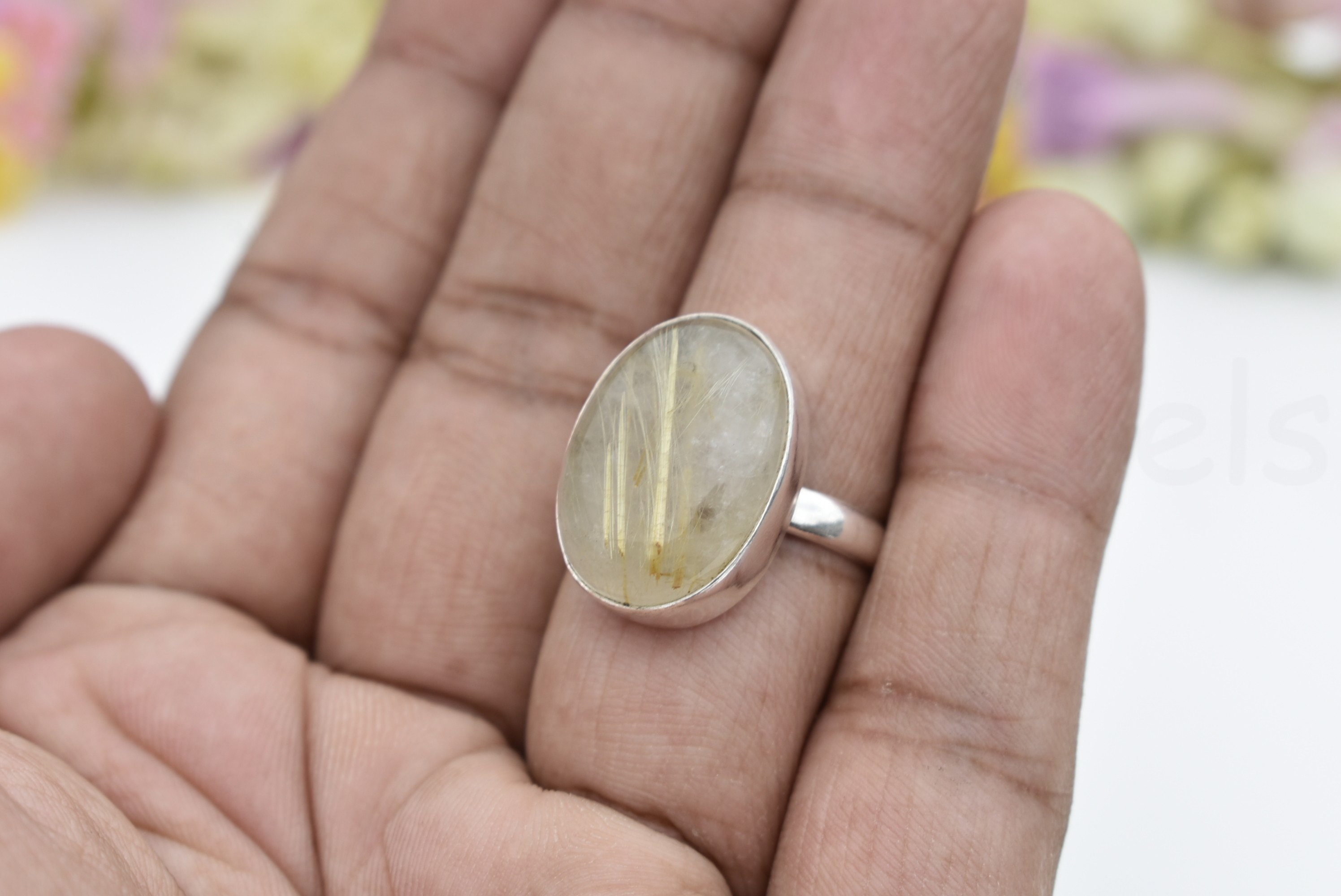 Golden Rutile Ring Sterling Silver Ring Oval Stone Ring | Etsy