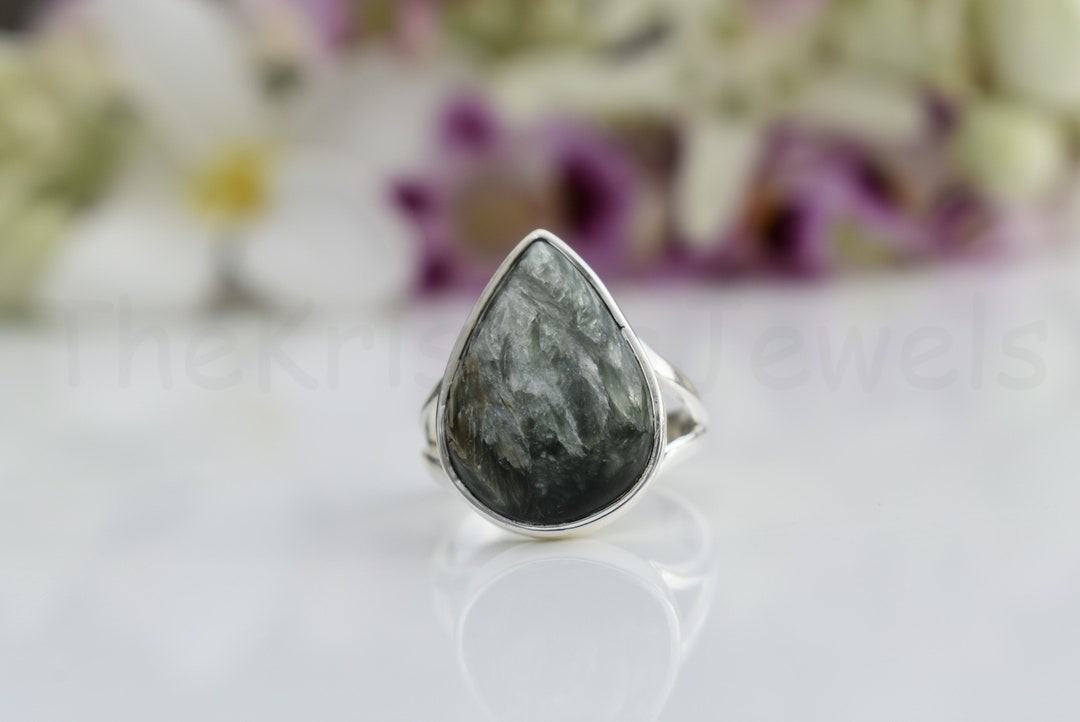 Seraphinite Stone Ring Sterling Silver Ring Natural - Etsy