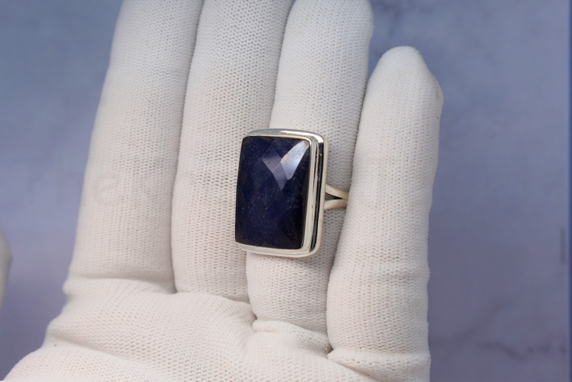 Blue Sapphire Ring 925 Silver Sterling Ring Square Shape - Etsy