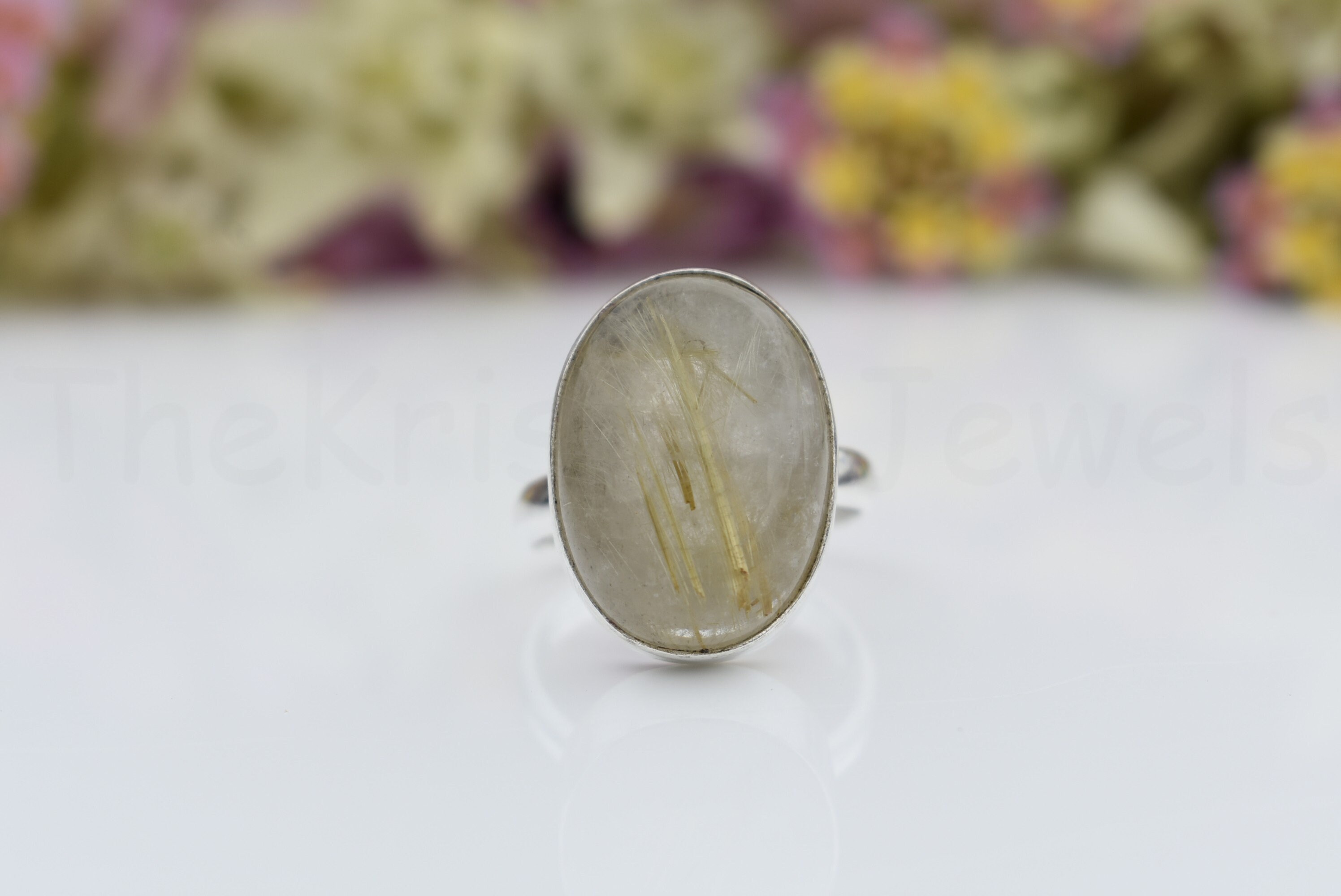 Golden Rutile Ring Sterling Silver Ring Oval Stone Ring | Etsy