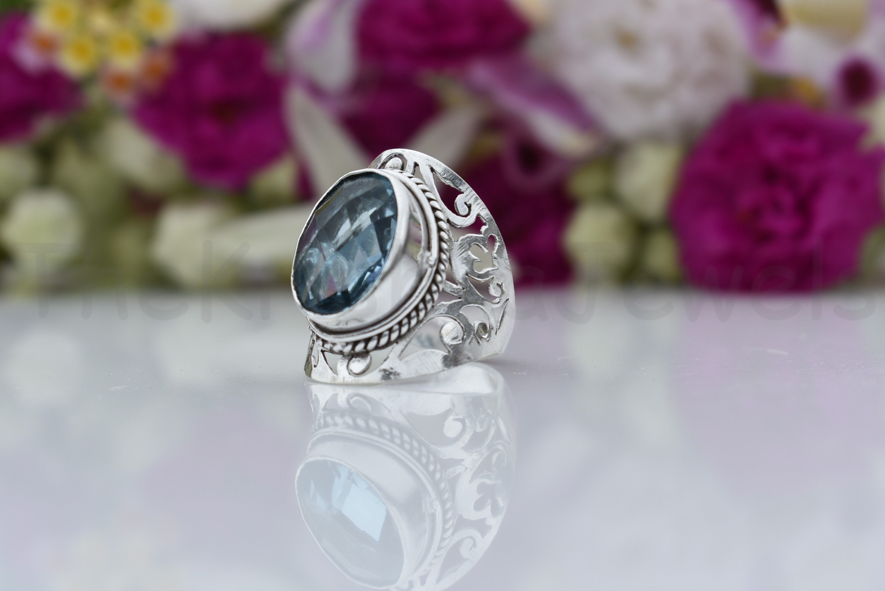 Designer Blue Topaz Gemstone Ring Sterling Silver Ring Oval | Etsy