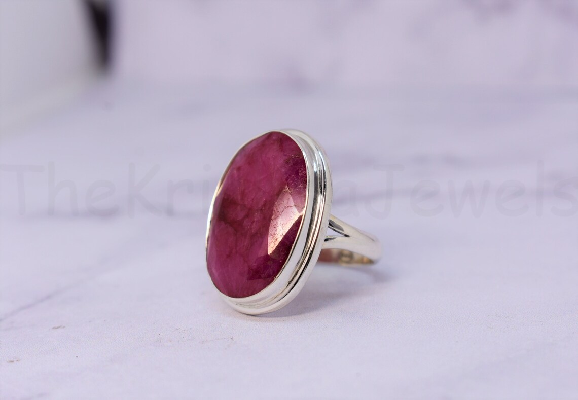 Indian Ruby Stone Ring 925 Silver Sterling Ring Oval Shape - Etsy