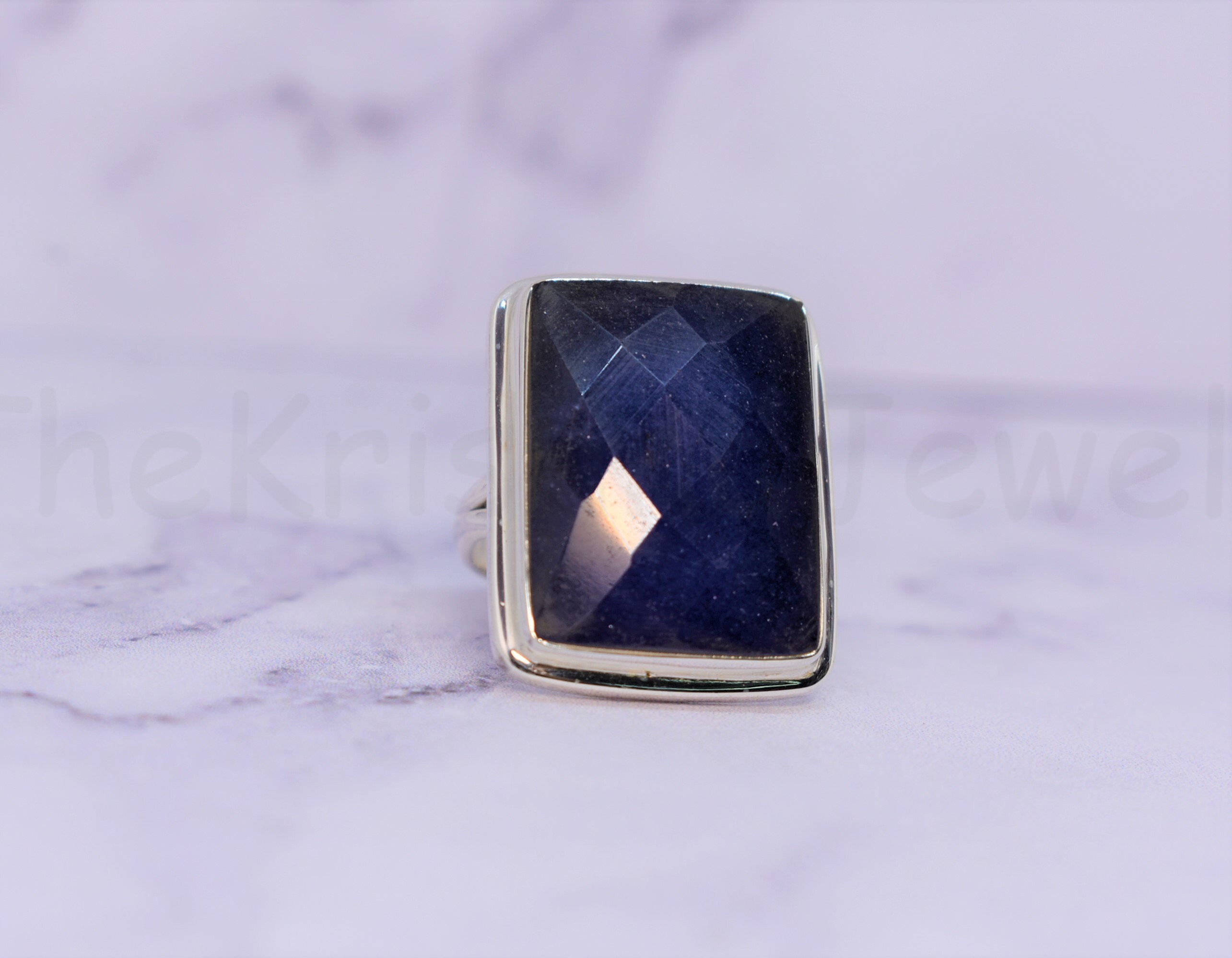 Blue Sapphire Ring 925 Silver Sterling Ring Square Shape - Etsy
